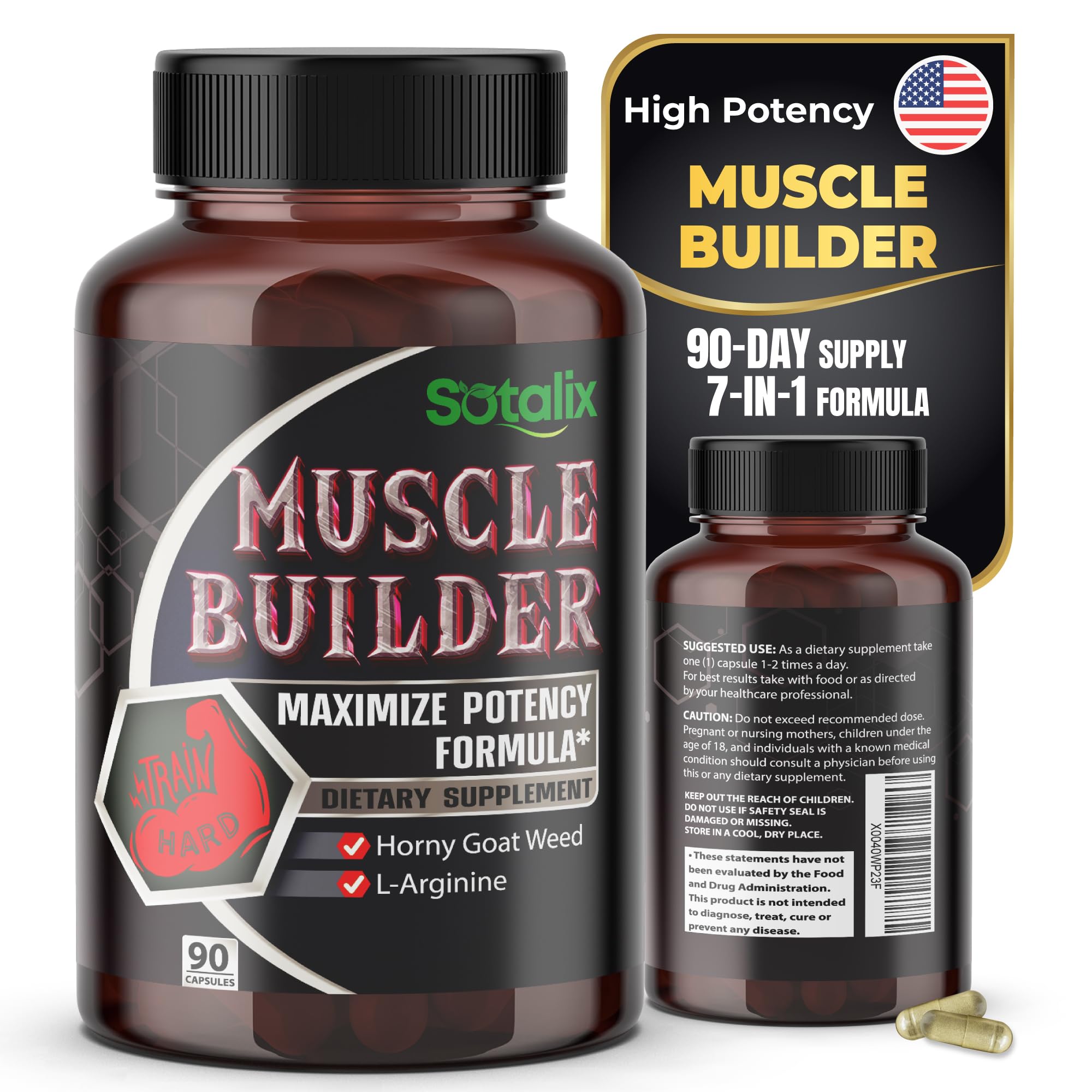 Ultra Muscle Builder Supplement 13800mg Highest Potency with L-Arginine, Tribulus - Increase Energy, Stamina, Strength, Sports Training Support 90-day supply (90 Count (Pack of 1))