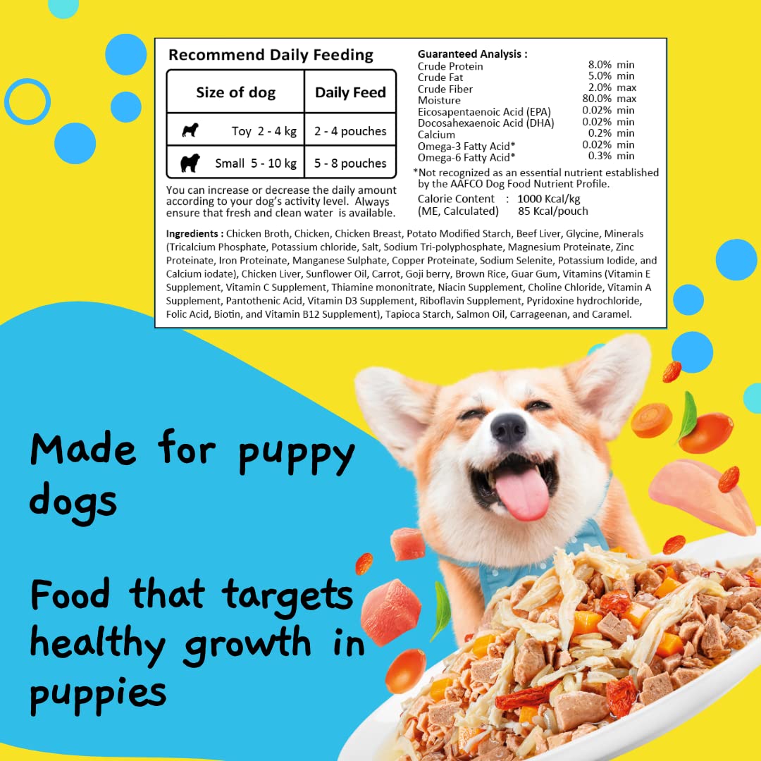 MOOCHIE Soft Puppy Wet Dog Food - Healthy Growth - Real Chicken, Beef, Vegetables & Rice - No Artificial Flavors or Preservative - 12 x 3 oz Pouch