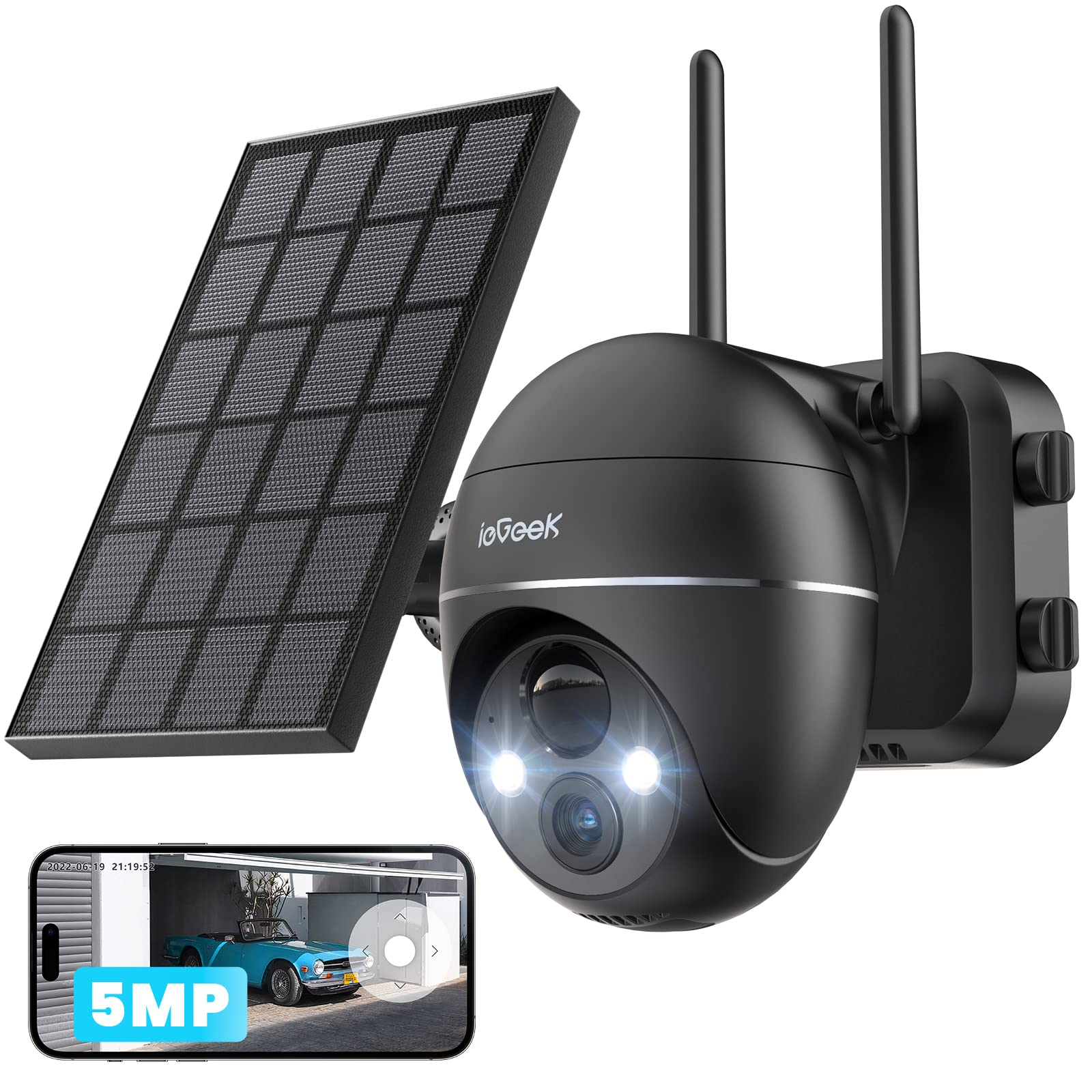 ieGeek solar security cameras wireless outdoor, PTZ solar battery home security withe lights,2.4Ghz WiFi Cam System with Sensor Light for Home Surveillance,AI Motion Detection, Color Night Vision,Work