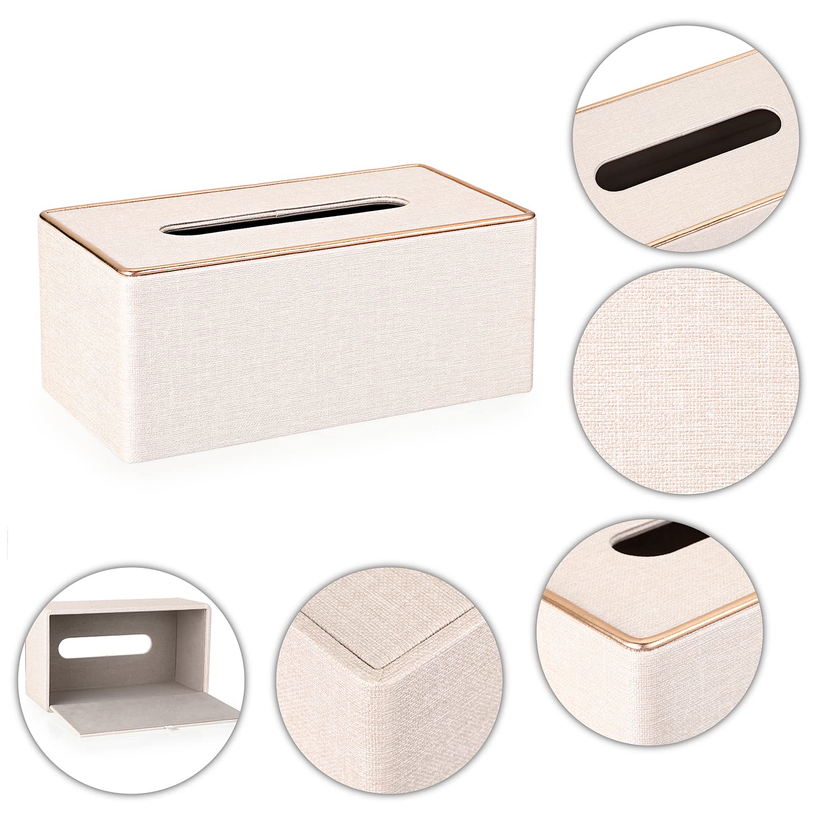 Sumnacon Rectangular Linen Tissue Box Cover - Stylish Tissue Box Holder with Magnetic Bottom, Decorative Tissue Box for Bathroom Toilet Vanity Night Stand Table Countertop Office, Beige Linen Texture