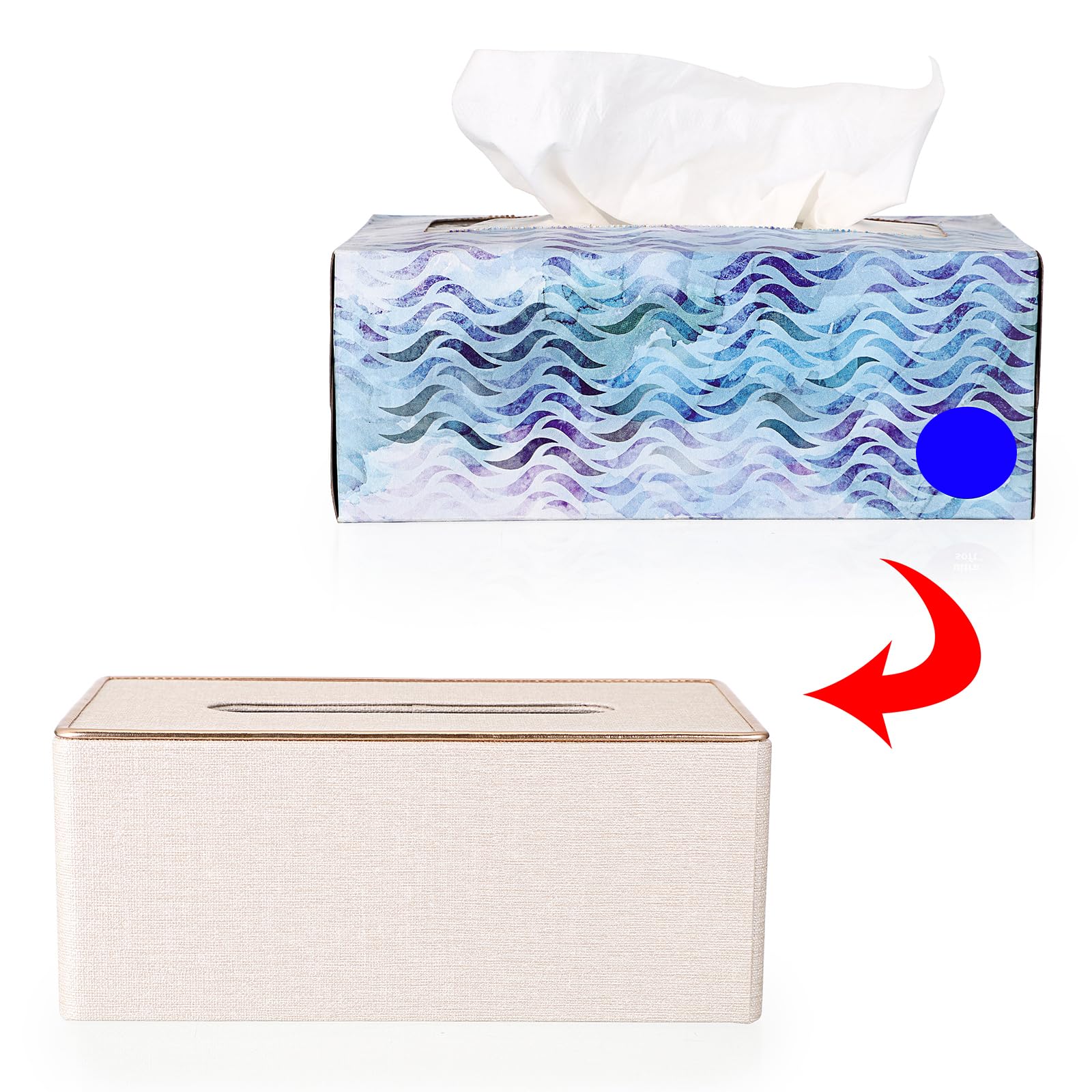 Sumnacon Rectangular Linen Tissue Box Cover - Stylish Tissue Box Holder with Magnetic Bottom, Decorative Tissue Box for Bathroom Toilet Vanity Night Stand Table Countertop Office, Beige Linen Texture