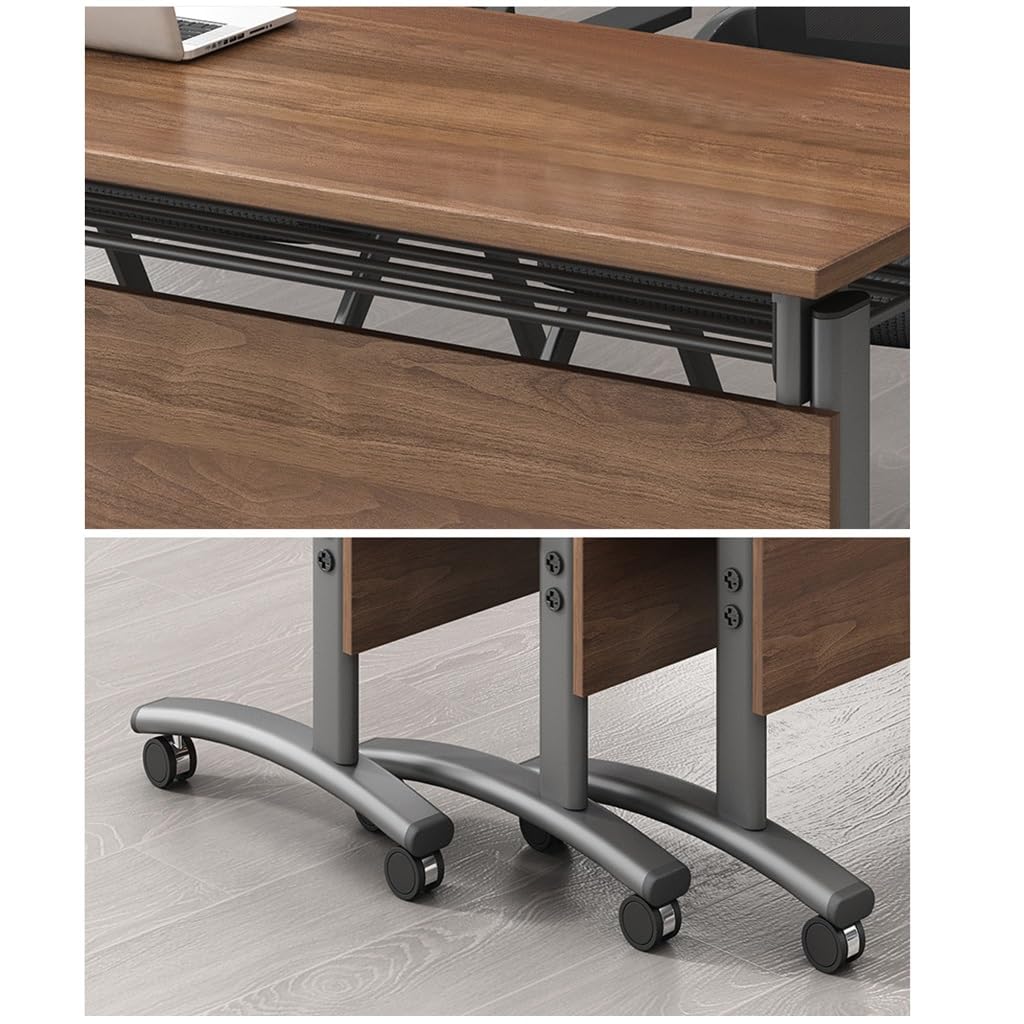3pcs Flip Top Mobile Training Table with Modesty and Lockable Wheels,Foldable Conference Tables, Ready to Unfold and Use (Color : Brown, Size : 120 * 40 * 75cm)