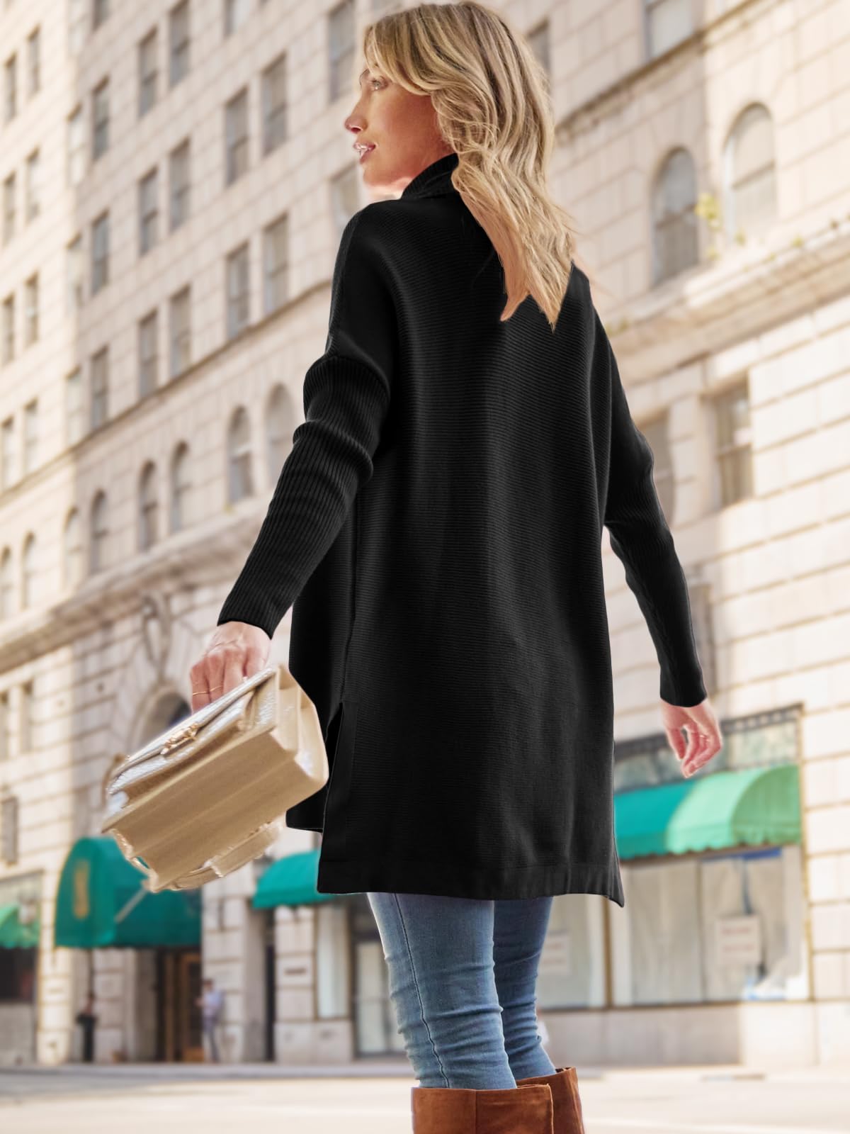 LILLUSORY Oversized Turtleneck Pullover Sweaters Womens 2025 Long Tunic Sweater Winter Trendy Casual Poncho Cowl Neck Cute Tops Dress Fall Fashion Clothes Outfits Clothing Black