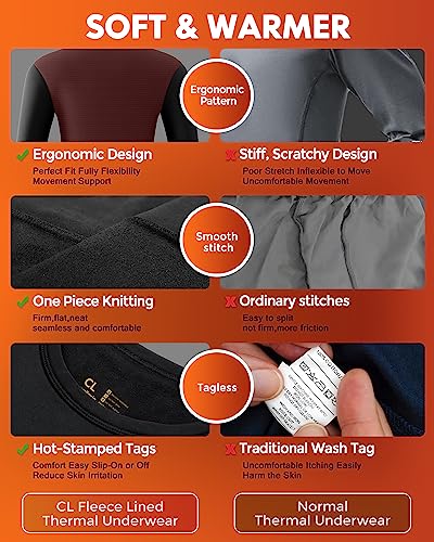 CL convallaira Women Thermal Underwear Base Layer Long Johns with Fleece Lined Set Winter Warm Top Bottom, Crewneck, X Large, Black