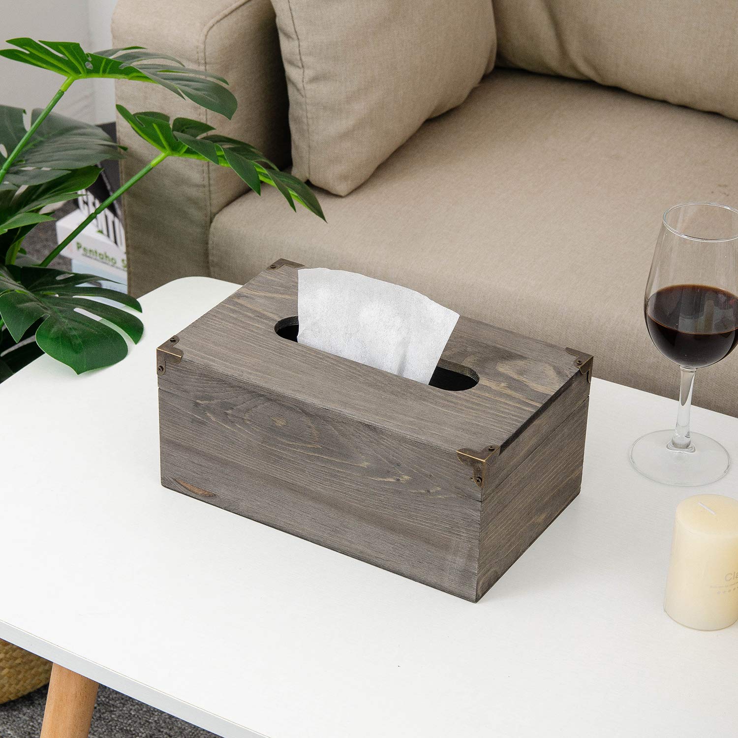 Distressed Wooden Rustic Facial Tissue Box Holder Tissue Box Cover Napkin Dispenser for bathroom Living room dining room bedroom toilet (Grey)
