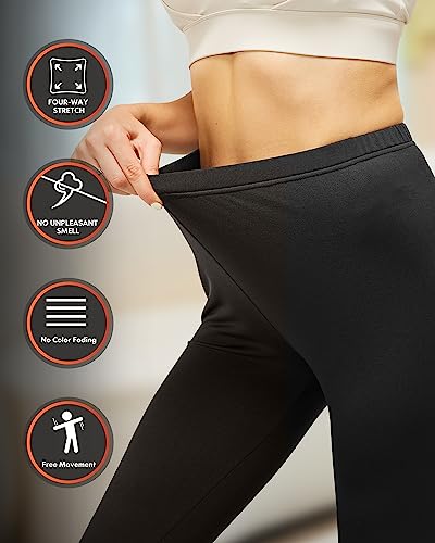 CL convallaira Women Thermal Underwear Base Layer Long Johns with Fleece Lined Set Winter Warm Top Bottom, Crewneck, X Large, Black