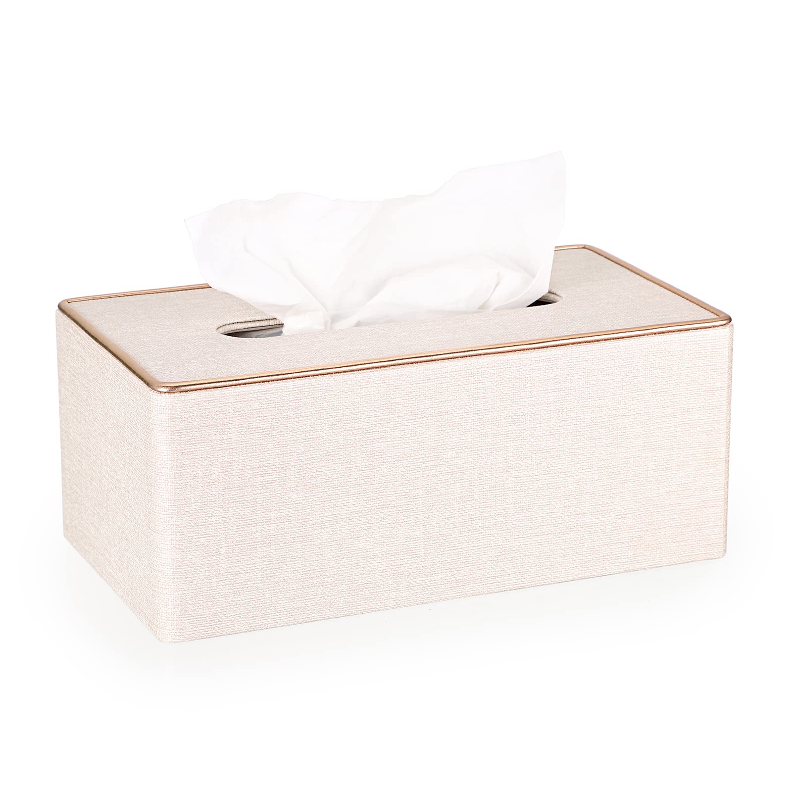 Sumnacon Rectangular Linen Tissue Box Cover - Stylish Tissue Box Holder with Magnetic Bottom, Decorative Tissue Box for Bathroom Toilet Vanity Night Stand Table Countertop Office, Beige Linen Texture