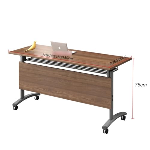 Foldable Meeting Table,Flip Top Mobile Training Table with Modesty and Lockable Wheels, for Conference Rooms,Training Rooms,Media Centers,Classrooms (Color : Brown, Size : 120 * 50 * 75cm)