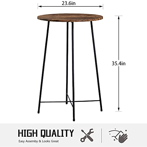 VECELO 23.6" Round Bar Table, Modern Bistro Pub Dining Room Furniture, Counter Height Wood Top for Breakfast Dinner Nap Conference, Easy Assembly, Rustic Brown