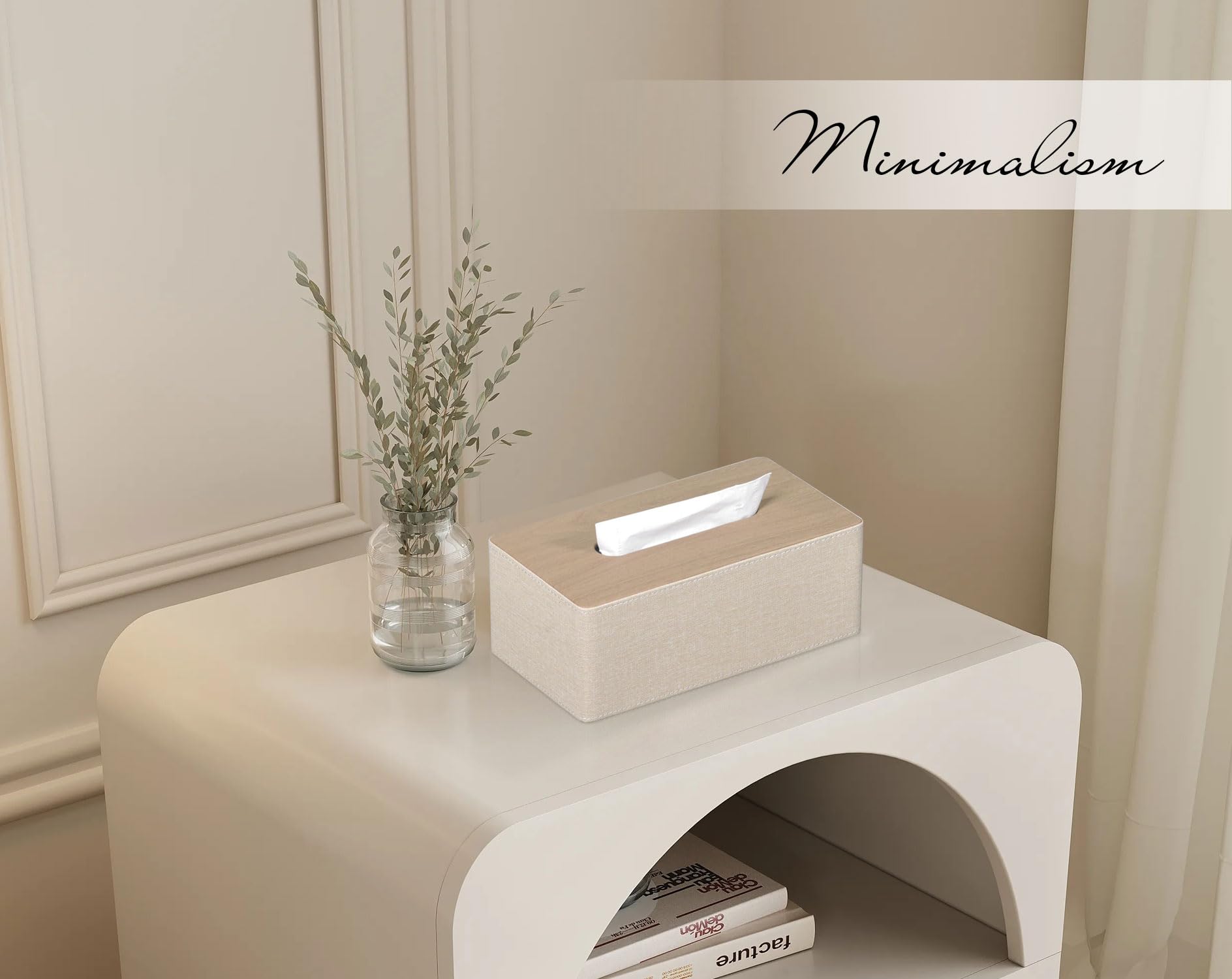 GOLRANLYE Tissue Box Cover Rectangular 9.8"(L) x 5.3"(W) x 4.3"(H) Refined Modern PU Leather Facial Tissue Dispenser Box Holder for Dresser Bathroom Decorative (Beige)