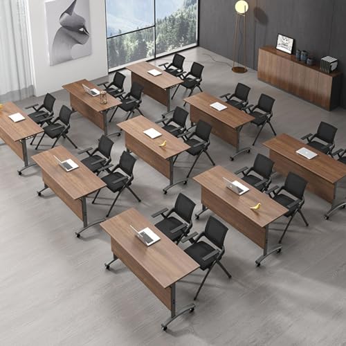 Foldable Meeting Table,Flip Top Mobile Training Table with Modesty and Lockable Wheels, for Conference Rooms,Training Rooms,Media Centers,Classrooms (Color : Brown, Size : 120 * 50 * 75cm)