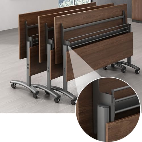 Foldable Meeting Table,Flip Top Mobile Training Table with Modesty and Lockable Wheels, for Conference Rooms,Training Rooms,Media Centers,Classrooms (Color : Brown, Size : 120 * 50 * 75cm)