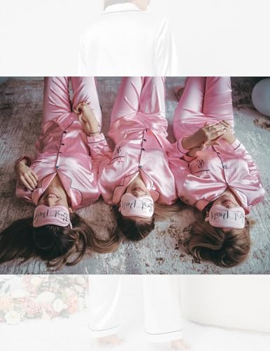 LecGee Couples Matching Pajamas Set Button Down Sleepwear Long Sleeve Loungewear Silky Satin 2 Piece Pjs Men/Women Pink Large