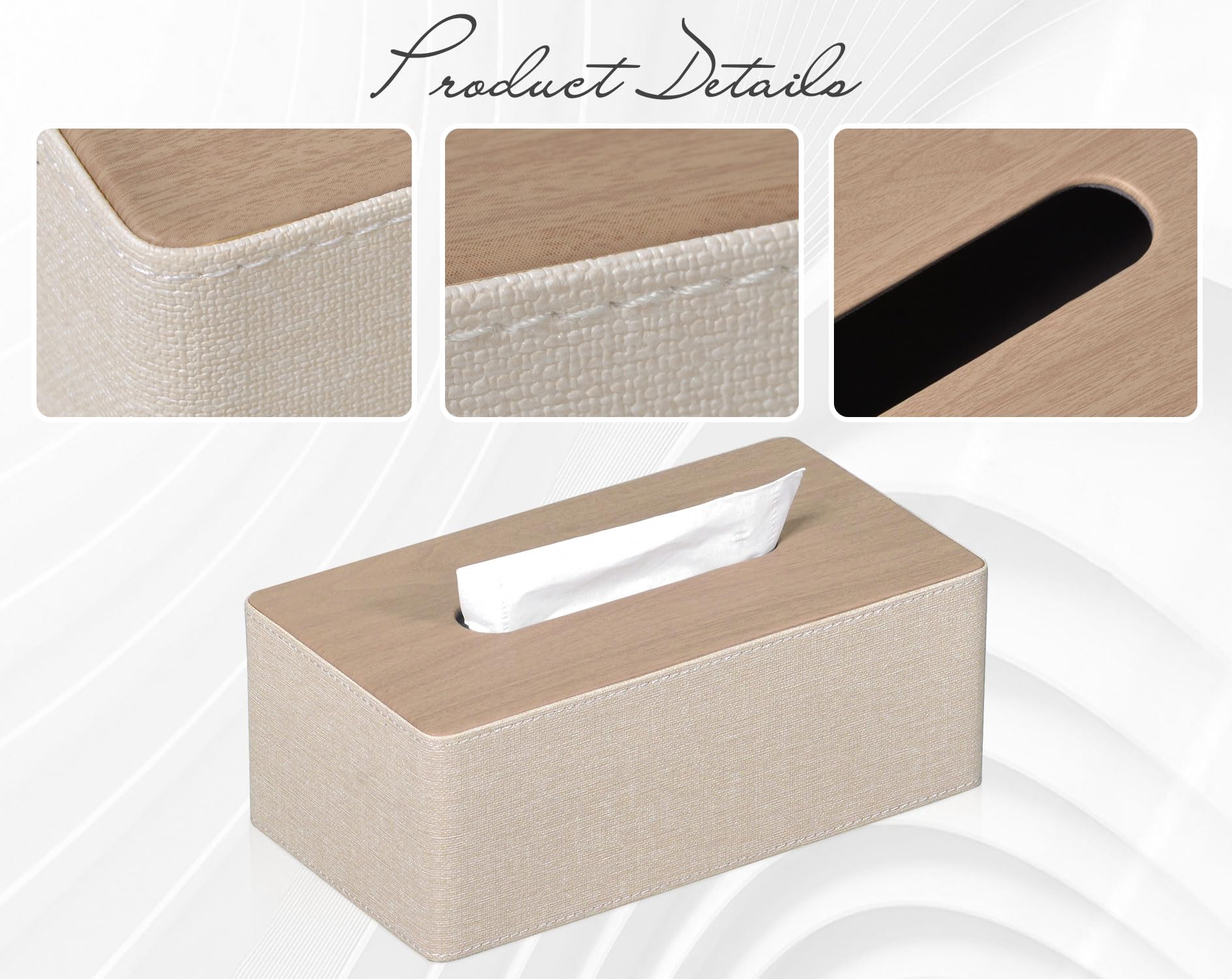 GOLRANLYE Tissue Box Cover Rectangular 9.8"(L) x 5.3"(W) x 4.3"(H) Refined Modern PU Leather Facial Tissue Dispenser Box Holder for Dresser Bathroom Decorative (Beige)