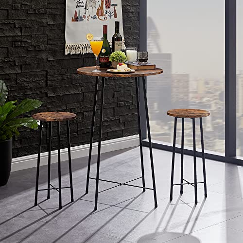 VECELO 23.6" Round Bar Table, Modern Bistro Pub Dining Room Furniture, Counter Height Wood Top for Breakfast Dinner Nap Conference, Easy Assembly, Rustic Brown