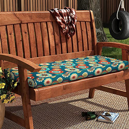 Magpie Fabrics Patio Bench Cushion Cover 42x18x3 Inch, NO Insert! Water Resistant Outdoor Loveseat Replacement Cover with Zipper (Heronsbill Turquoise Green)
