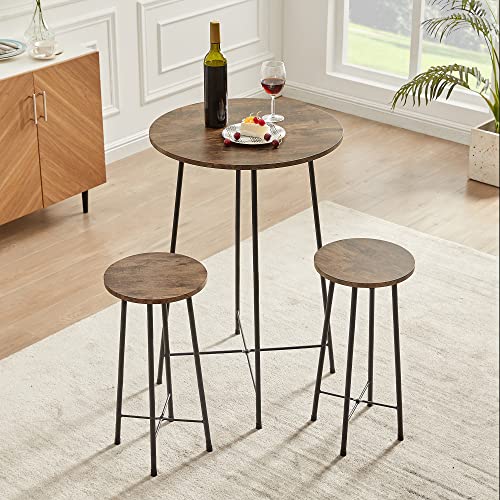 VECELO 23.6" Round Bar Table, Modern Bistro Pub Dining Room Furniture, Counter Height Wood Top for Breakfast Dinner Nap Conference, Easy Assembly, Rustic Brown