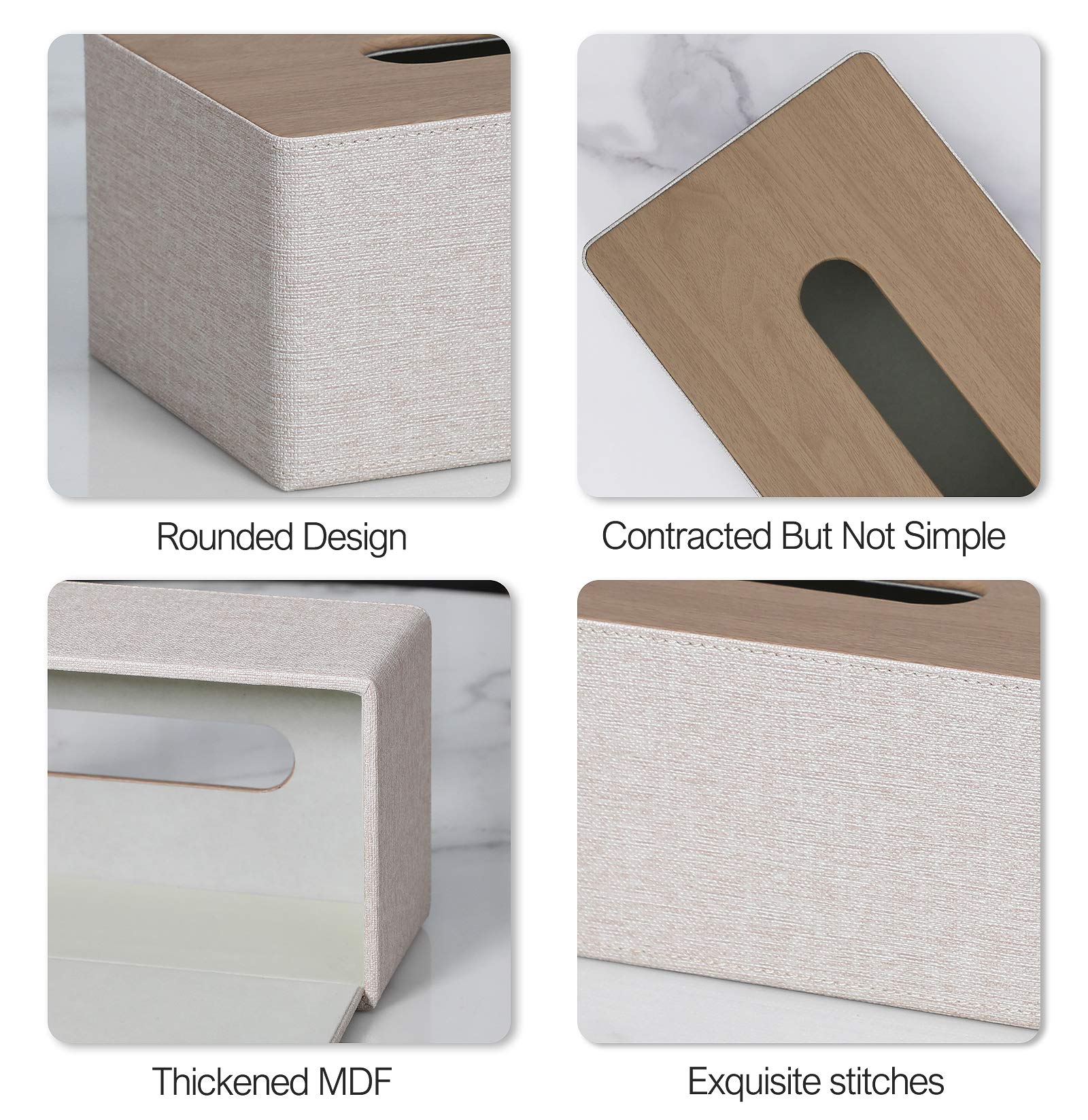 GOLRANLYE Tissue Box Cover Rectangular 9.8"(L) x 5.3"(W) x 4.3"(H) Refined Modern PU Leather Facial Tissue Dispenser Box Holder for Dresser Bathroom Decorative (Beige)