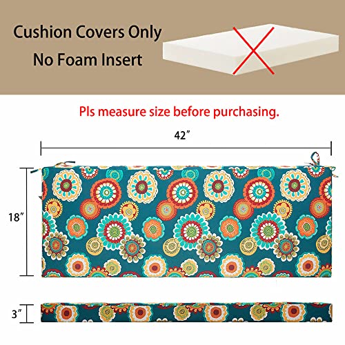 Magpie Fabrics Patio Bench Cushion Cover 42x18x3 Inch, NO Insert! Water Resistant Outdoor Loveseat Replacement Cover with Zipper (Heronsbill Turquoise Green)
