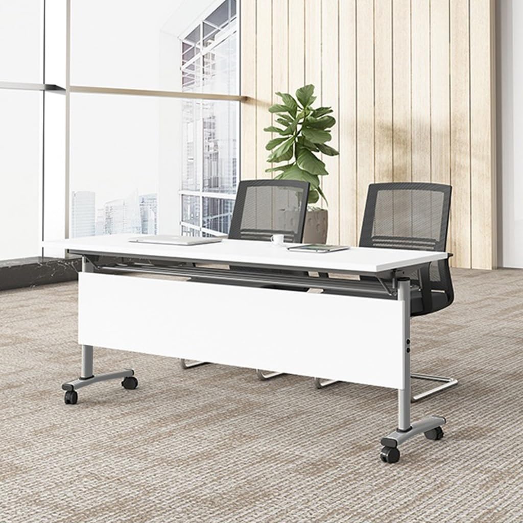 3 pcs Foldable Meeting Tables, Flip Top Mobile Training Table with Modesty,Storage Layer and Lockable Wheels, Ready to Unfold and Use (Color : A, Size : 80 * 40 * 75cm)