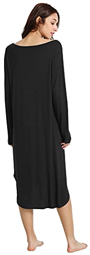 WiWi Viscose from Bamboo Nightgowns for Women Soft Long Sleeve Sleep Shirt Plus Size Pajamas S-4X, Black, 3X