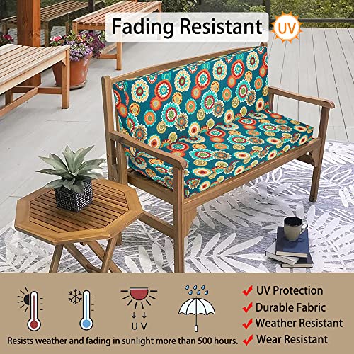 Magpie Fabrics Patio Bench Cushion Cover 42x18x3 Inch, NO Insert! Water Resistant Outdoor Loveseat Replacement Cover with Zipper (Heronsbill Turquoise Green)