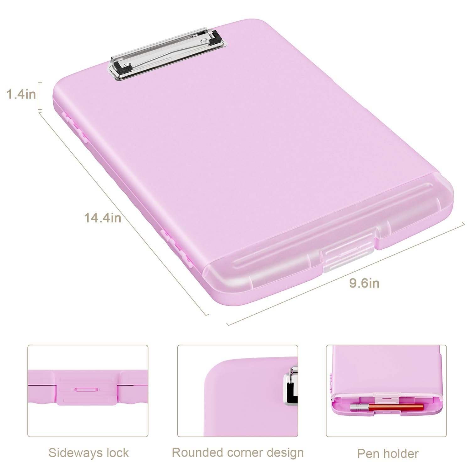 Piasoenc Clipboard with Storage, 8.5 x 11 Organization Box with Pen Holder and A4 Legal Paper Folder, Heavy Duty Plastic, Folio & Side-Opening, Low Profile Clip, for Teachers, Lawers, Deep Pink