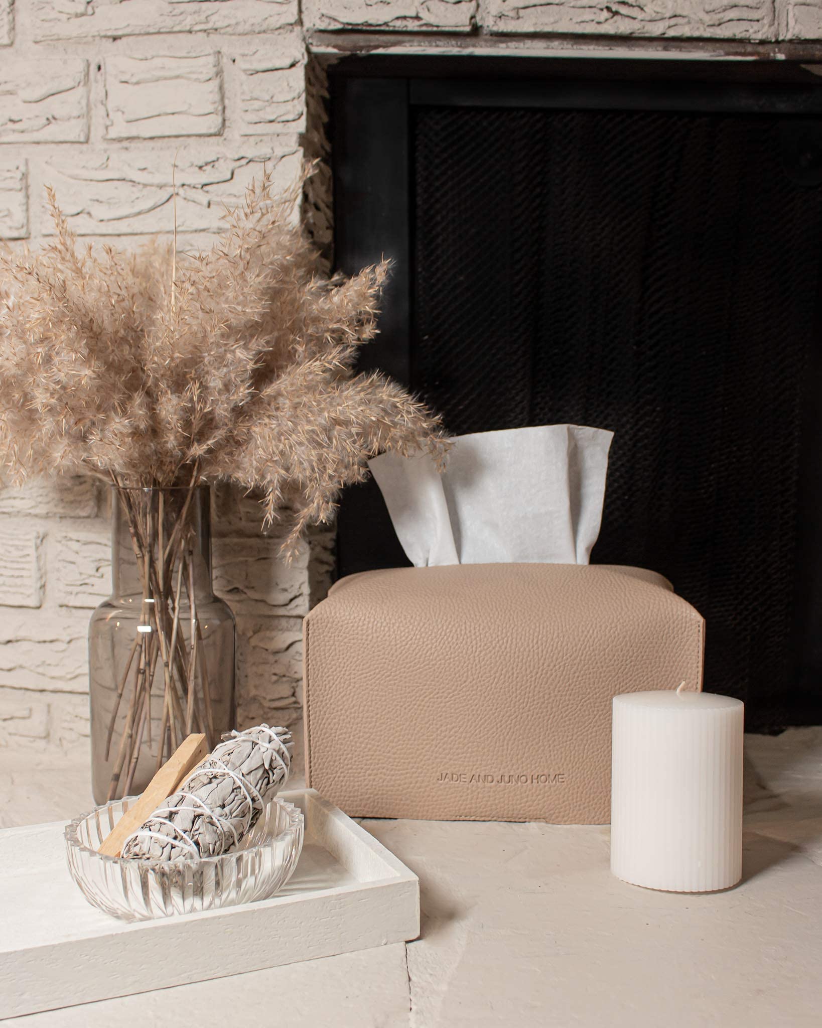 JADE AND JUNO HOME Tissue Box Cover/Holder (Rectangle) - Covers Rectangular Shaped Boxes with a Contemporary Finish - Designed with Modern PU Leather (Weathered Oak)