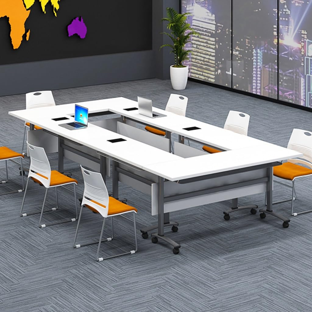 3 pcs Foldable Meeting Tables, Flip Top Mobile Training Table with Modesty,Storage Layer and Lockable Wheels, Ready to Unfold and Use (Color : A, Size : 80 * 40 * 75cm)