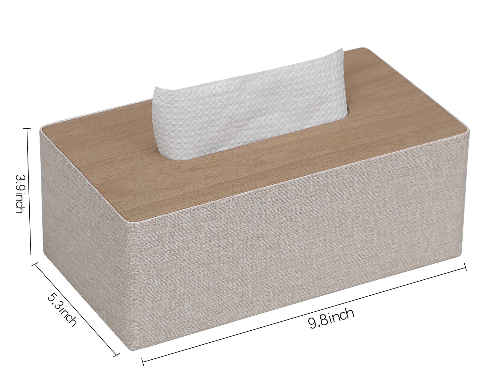 GOLRANLYE Tissue Box Cover Rectangular 9.8"(L) x 5.3"(W) x 4.3"(H) Refined Modern PU Leather Facial Tissue Dispenser Box Holder for Dresser Bathroom Decorative (Beige)