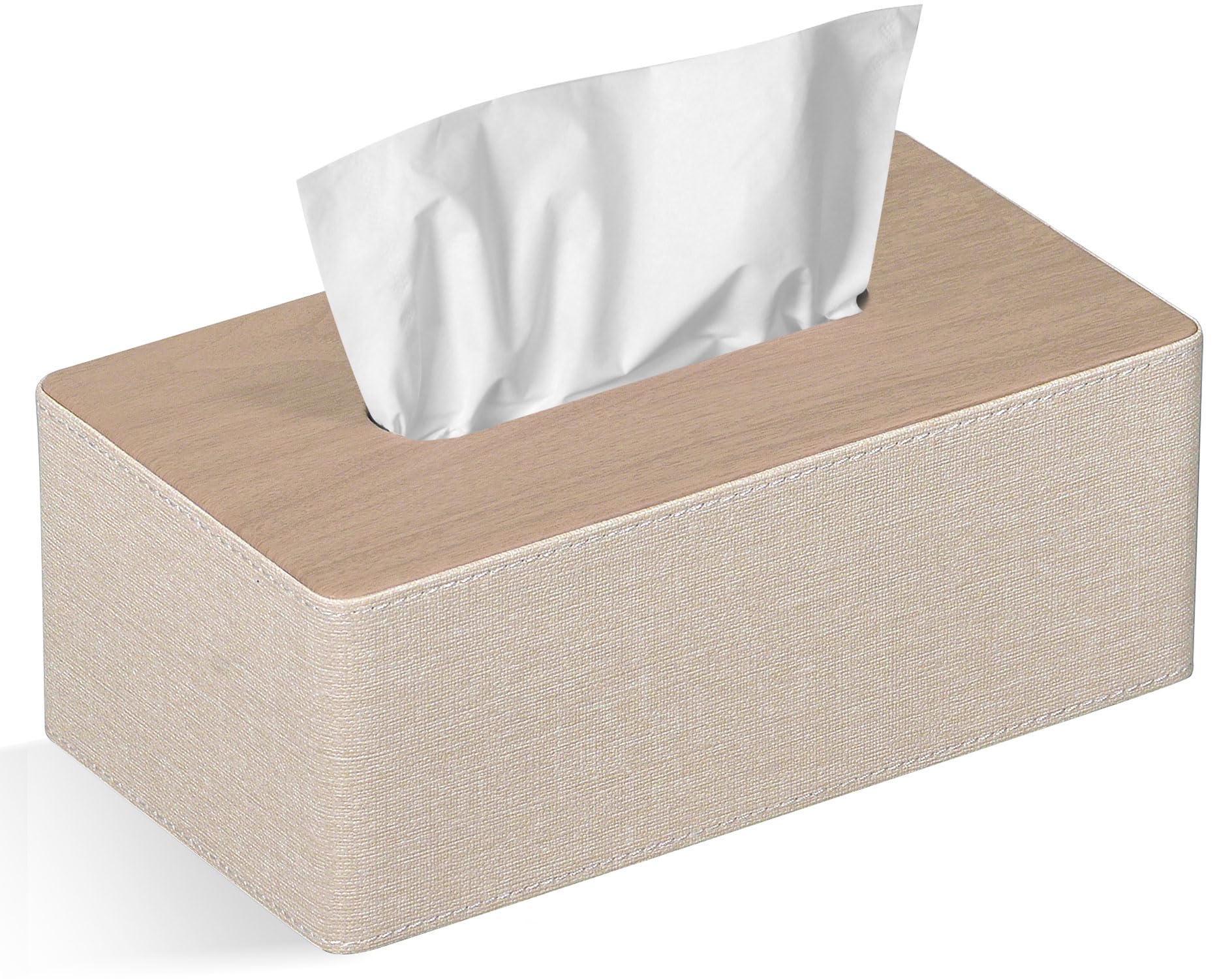 GOLRANLYE Tissue Box Cover Rectangular 9.8"(L) x 5.3"(W) x 4.3"(H) Refined Modern PU Leather Facial Tissue Dispenser Box Holder for Dresser Bathroom Decorative (Beige)