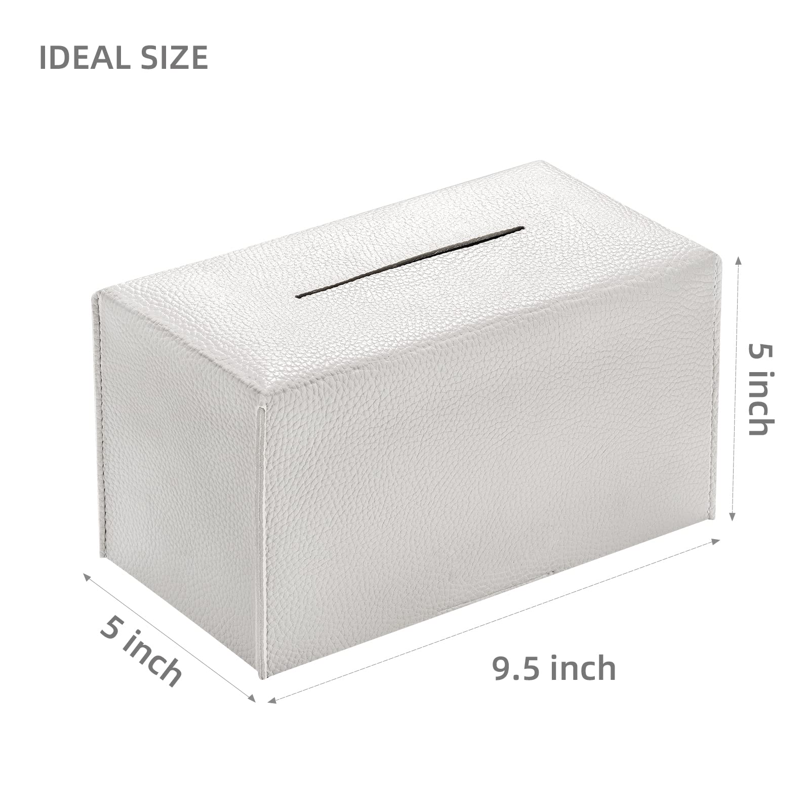 REGELETO Rectangular Tissue Box Cover, Pu Leather Rectangle Tissue Box Holder with Bottom Belt Modern Stylish Tissue Box Organizer for Home, Car, Hotel, Office 9.5"X5"X5" (Off-White)