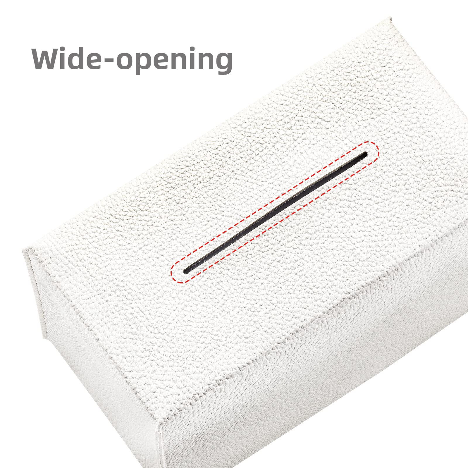 REGELETO Rectangular Tissue Box Cover, Pu Leather Rectangle Tissue Box Holder with Bottom Belt Modern Stylish Tissue Box Organizer for Home, Car, Hotel, Office 9.5"X5"X5" (Off-White)