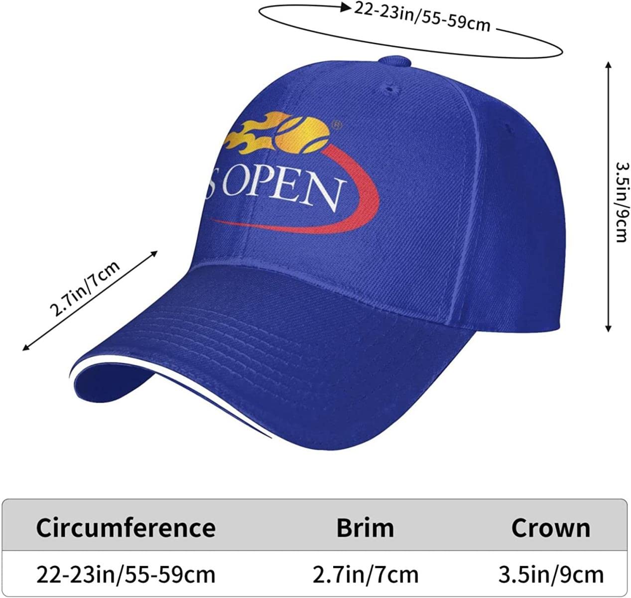 Us Open Tennis Sandwich Cap Unisex Classic Baseball Capunisex Adjustable Casquette Dad Hat Blue, One Size