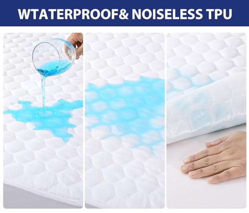 HYMOKEGE Quilted Waterproof Mattress Protector, Mattress Cover Twin Size Bed Breathable, Noiseless Bed Pad Cover with Deep Pocket, Fitted 5-21" Deep