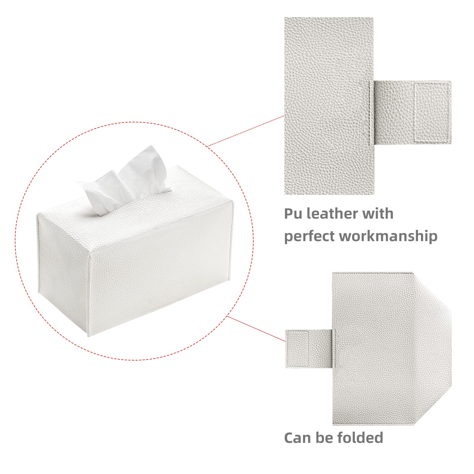 REGELETO Rectangular Tissue Box Cover, Pu Leather Rectangle Tissue Box Holder with Bottom Belt Modern Stylish Tissue Box Organizer for Home, Car, Hotel, Office 9.5"X5"X5" (Off-White)