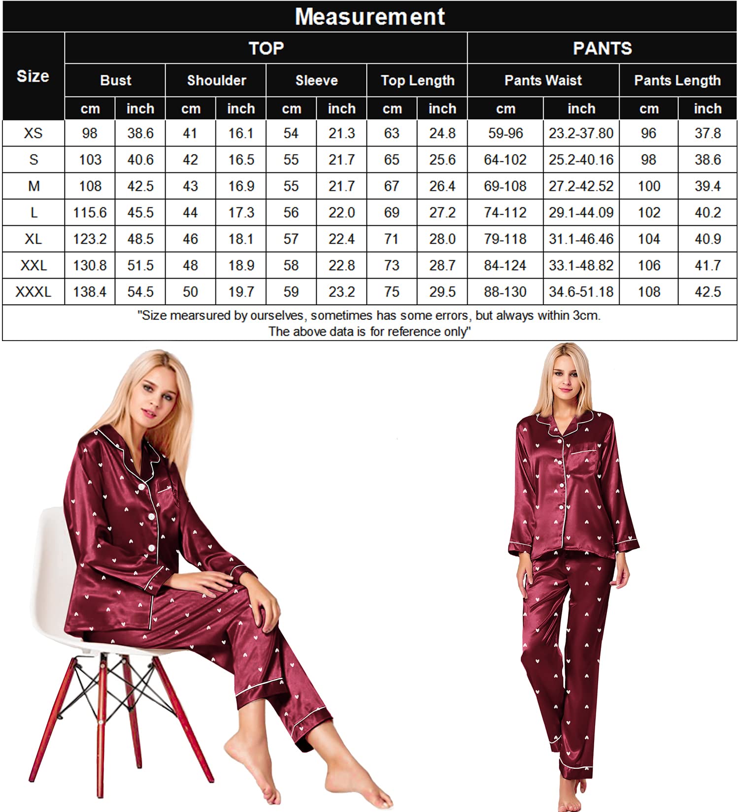 SWOMOG Womens Silk Satin Pajamas Long Sleeve Loungewear Two-Piece Sleepwear Button-Down Pj Set