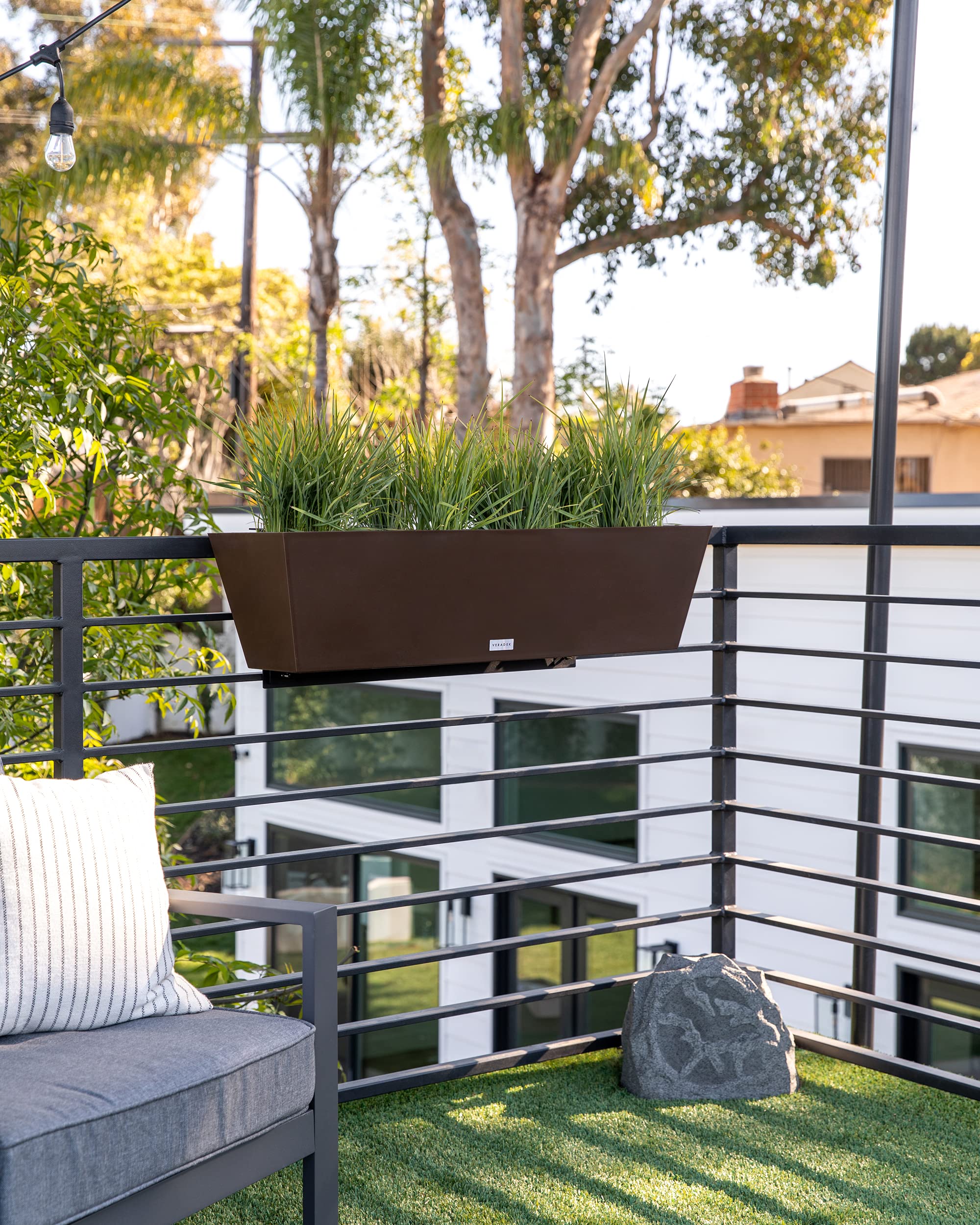 Veradek Pure Series Railing Planter - Plastic Hanging Planter for Outdoor Balcony/Fence | Durable All-Weather Use with Adjustable Brackets | Modern Décor for Flowers, Succulents, Hanging Plants