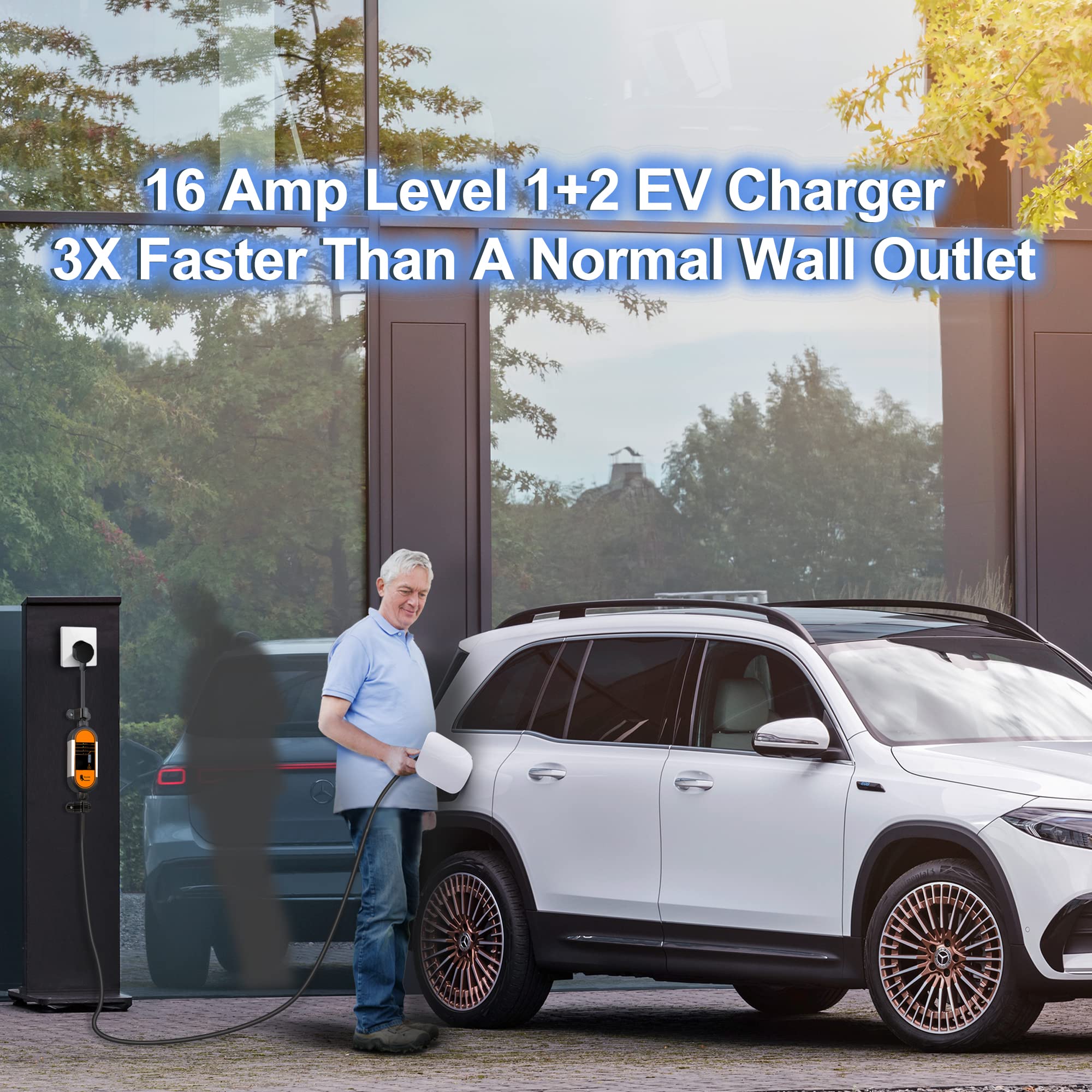 feyree Level 2 EV Charger,110-240V Home Flex Electric Vehicle Charging Stations with 18ft Extension Cord, EV Charger Overheating Protection Level 1-2 EV Charger NEMA 5-15 Adapter