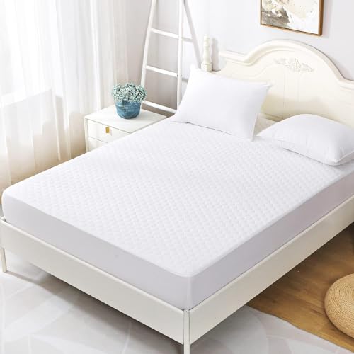 HYMOKEGE Quilted Waterproof Mattress Protector, Mattress Cover Twin Size Bed Breathable, Noiseless Bed Pad Cover with Deep Pocket, Fitted 5-21" Deep