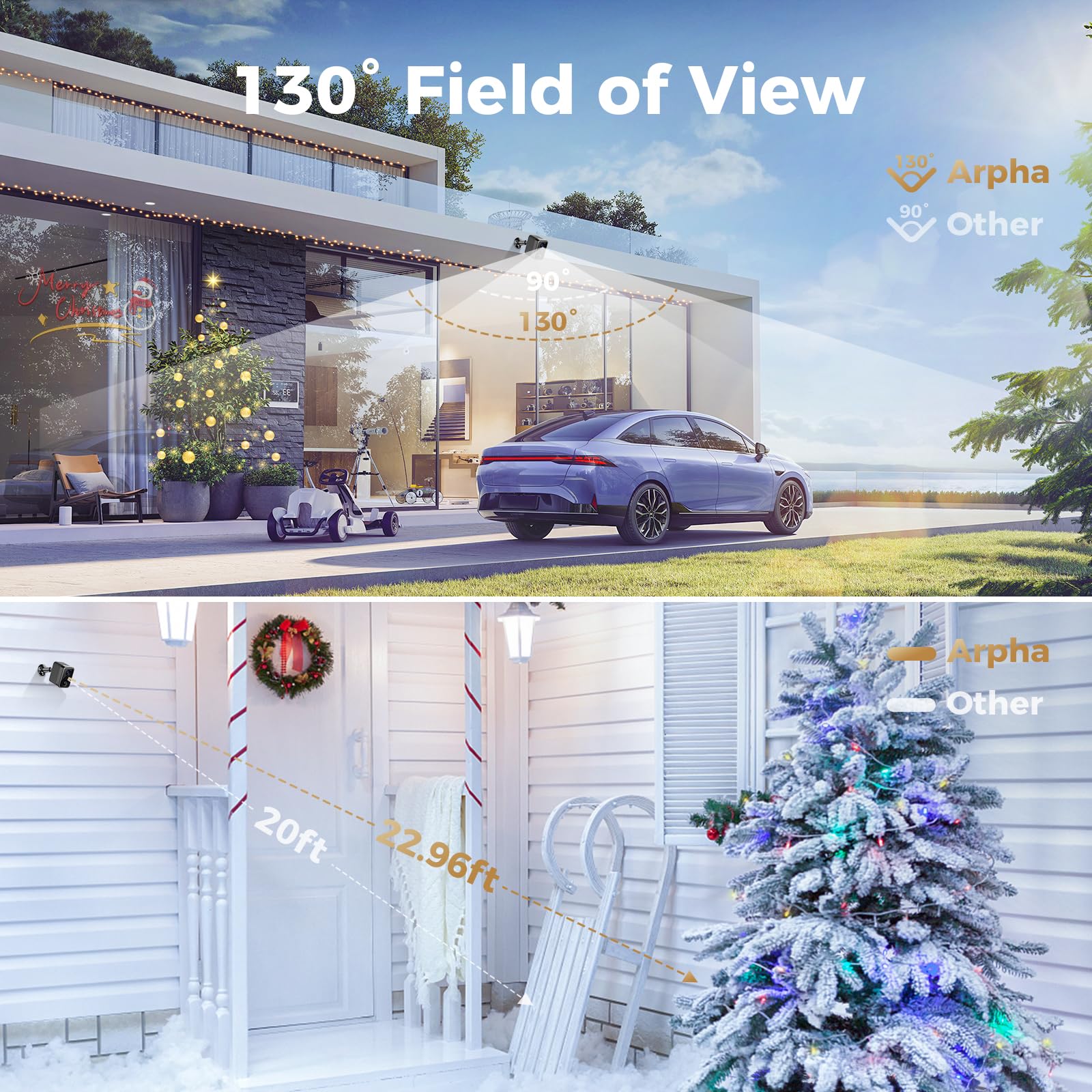ARPHA Wireless Outdoor Security Camera K03, 1080p Indoor and Outdoor Cameras for Home Security, 2.4g WiFi Camera with IP66 Waterproof, 2 Way Talk, Night Vision, PIR Human Detection, Cloud Storage