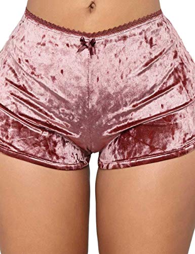 Springcmy Women's Velvet 2PCS Outfits Spaghetti Strap Crop Top and Shorts Pajama Sets (Pink,S)