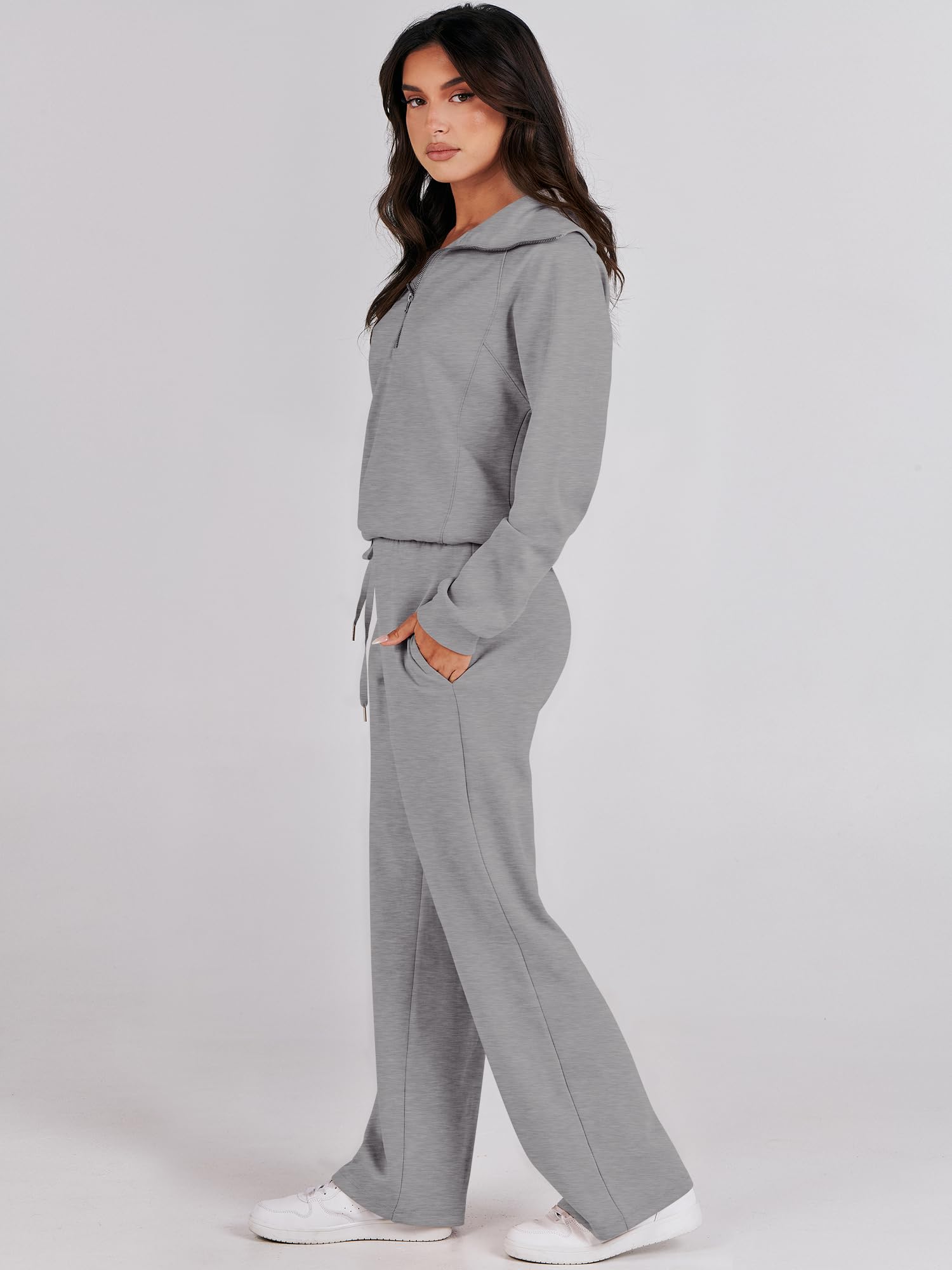 ANRABESS Women 2 Piece Outfits Sweatsuit Oversized Sweatshirt Sweatpants Tracksuit Sweat Lounge Matching Set 2025 Fall Trendy Grey Medium