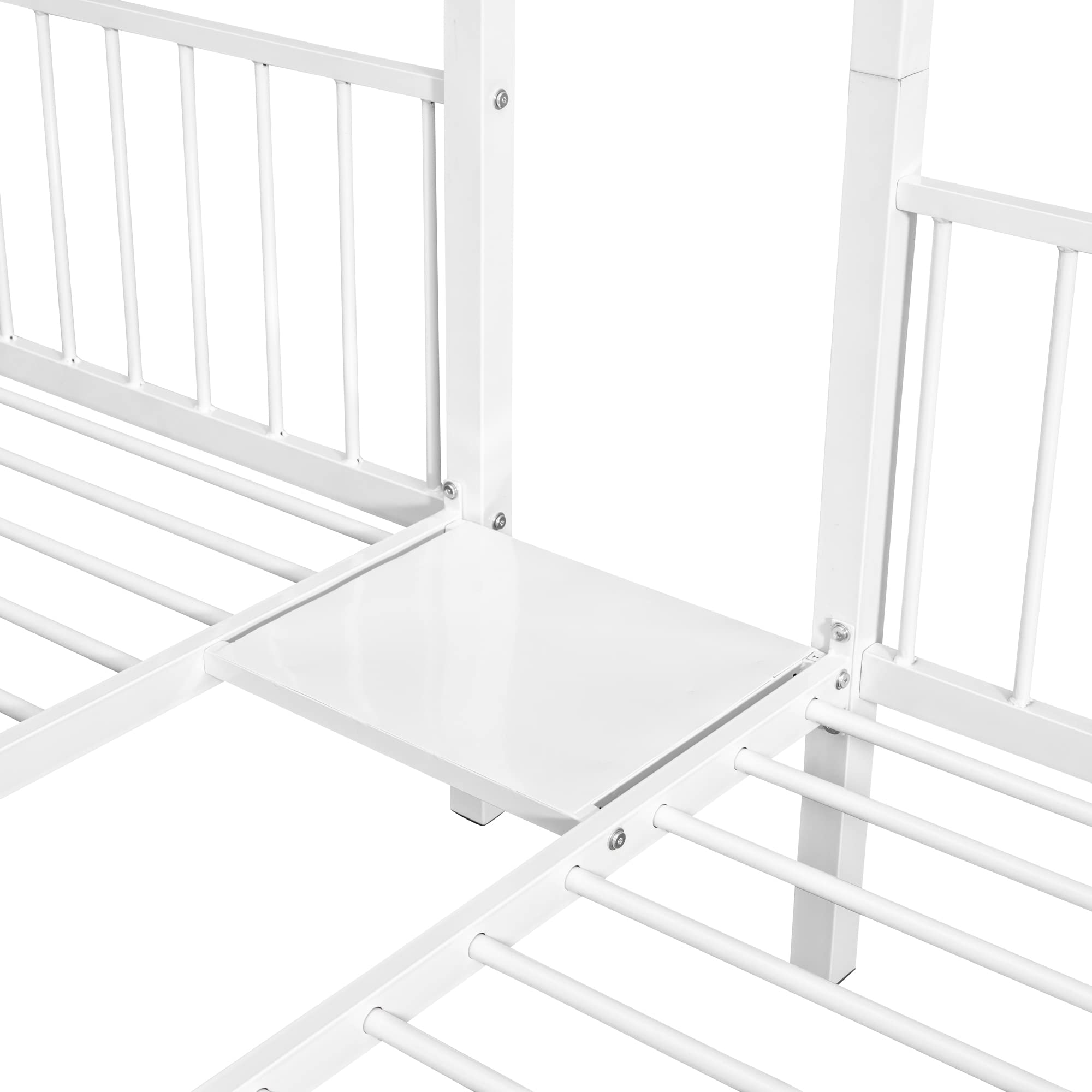 BIADNBZ Full Over Twin & Twin Triple Bunk Bed with Two Drawers, Metal 3 in 1 Bedframe with Guardrails, L-Shaped, for Kids Teens Adults Bedroom, White