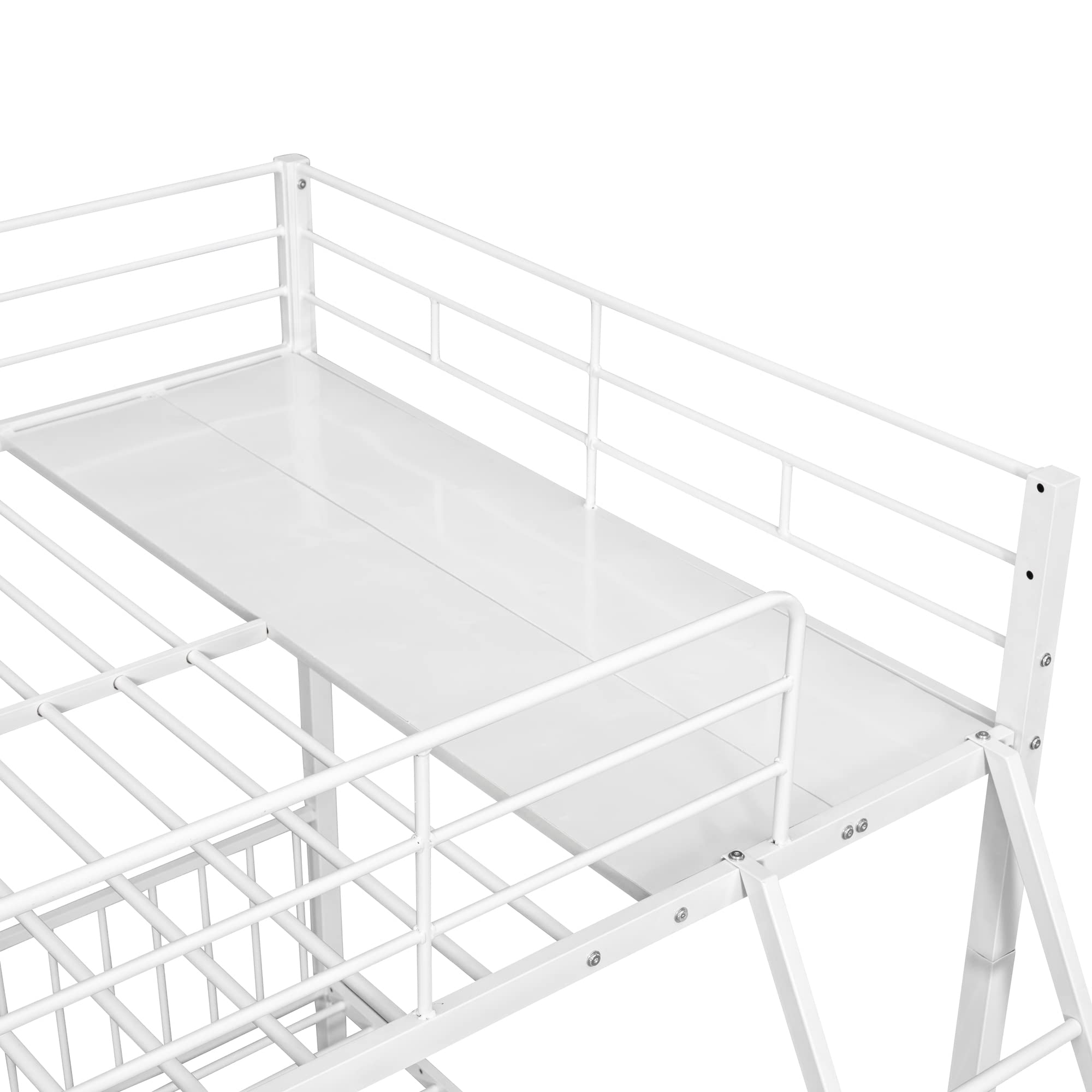 BIADNBZ Full Over Twin & Twin Triple Bunk Bed with Two Drawers, Metal 3 in 1 Bedframe with Guardrails, L-Shaped, for Kids Teens Adults Bedroom, White