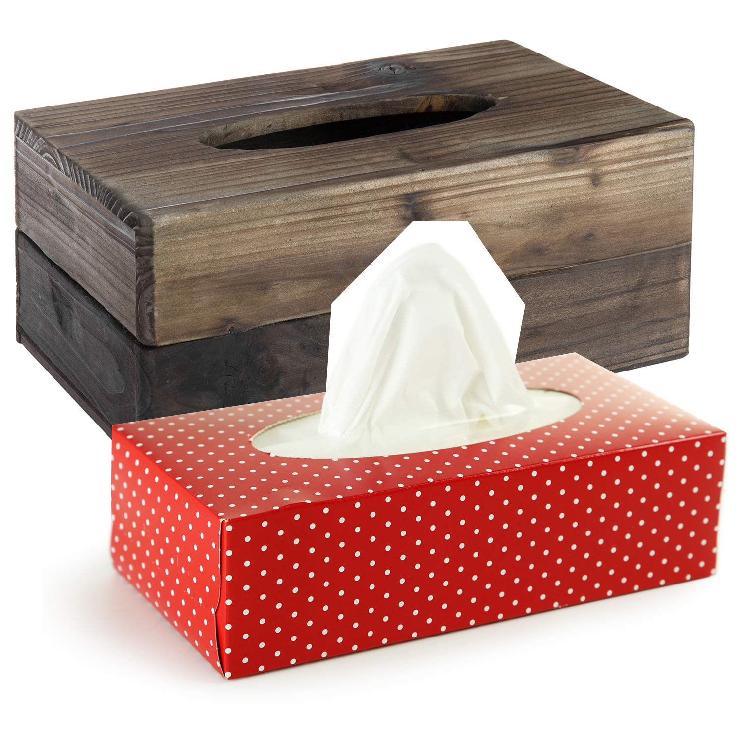 MyGift Rustic Dark Torched Wood Rectangular Tissue Box Holder Cover, Bathroom Facial Tissue Box Cover with Easy Refill Slide Out Bottom