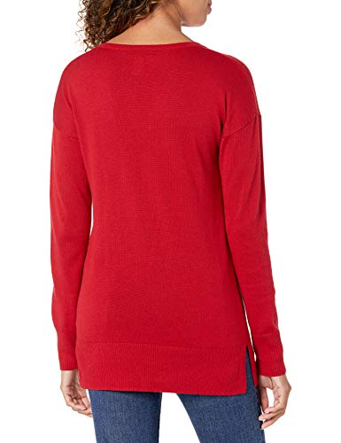 Amazon Essentials Women's Lightweight Long-Sleeve V-Neck Tunic Sweater (Available in Plus Size), Red, Medium