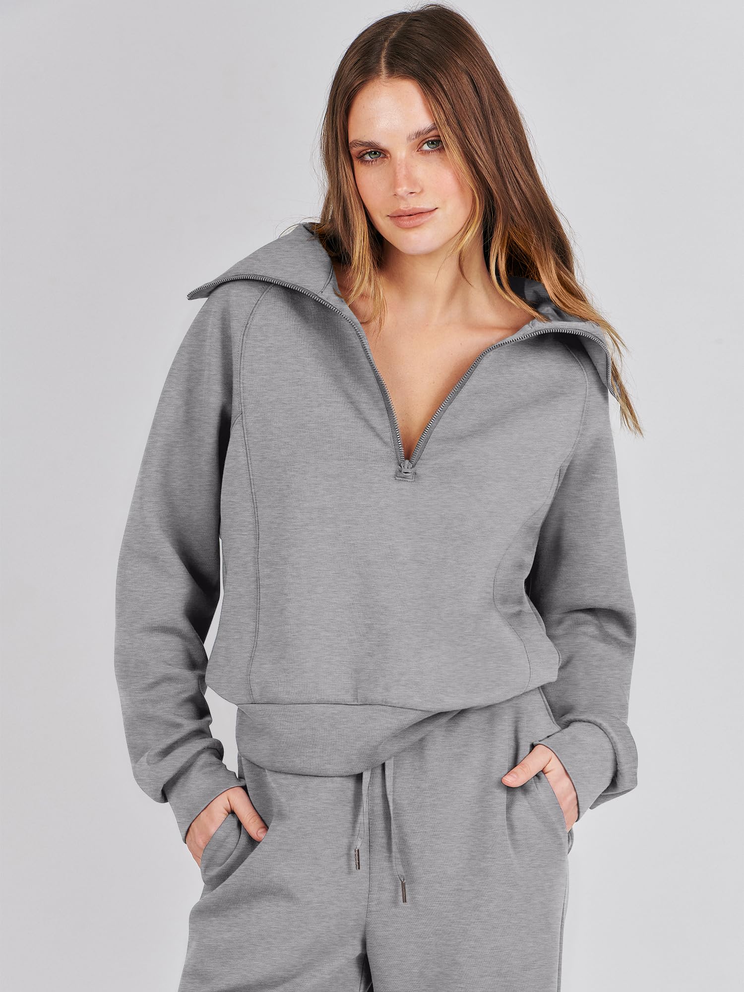 ANRABESS Women 2 Piece Outfits Sweatsuit Oversized Sweatshirt Sweatpants Tracksuit Sweat Lounge Matching Set 2025 Fall Trendy Grey Medium