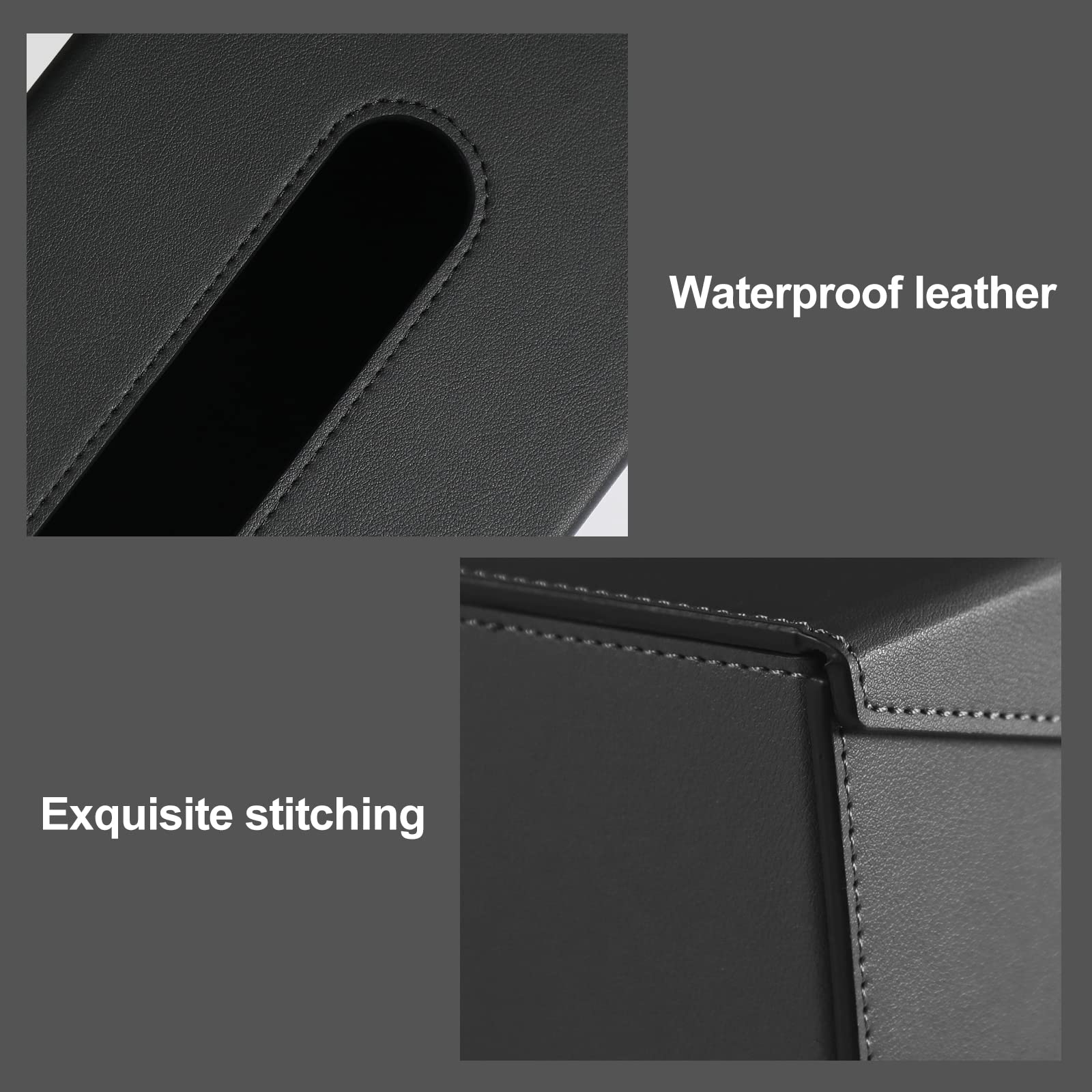 MEIBOOCH Foldable Tissue Box Cover Rectangular Leather Tissue Box Holder with Magnetic Closure (3.6 inches high, Black)