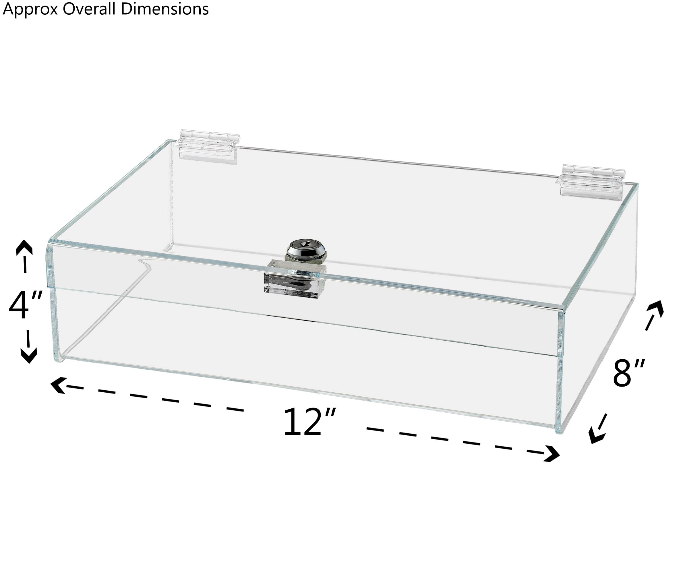 Acrylic Locking Display Case with Keys 12" x 8" x 4" Clear Rectangular Lucite Countertop Tray with Lid for Artifacts Antiques Collectibles Jewelry Currency and Coins by Marketing Holders